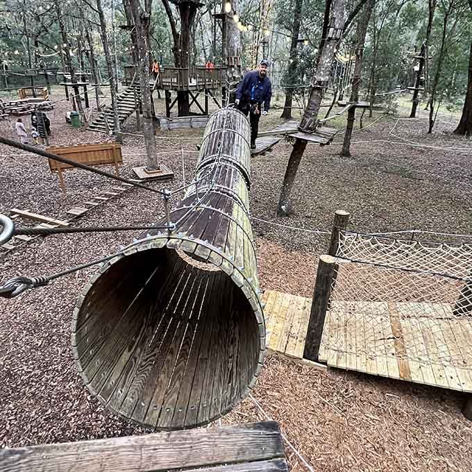 Crawling through this barrel tunnel brings out the kid in everyone, assuming that kid enjoyed obstacle courses more than nap time.
