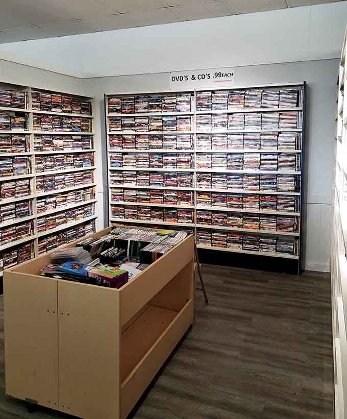 DVDs and CDs stacked high for anyone who remembers when physical media was king and streaming wasn't invented yet.