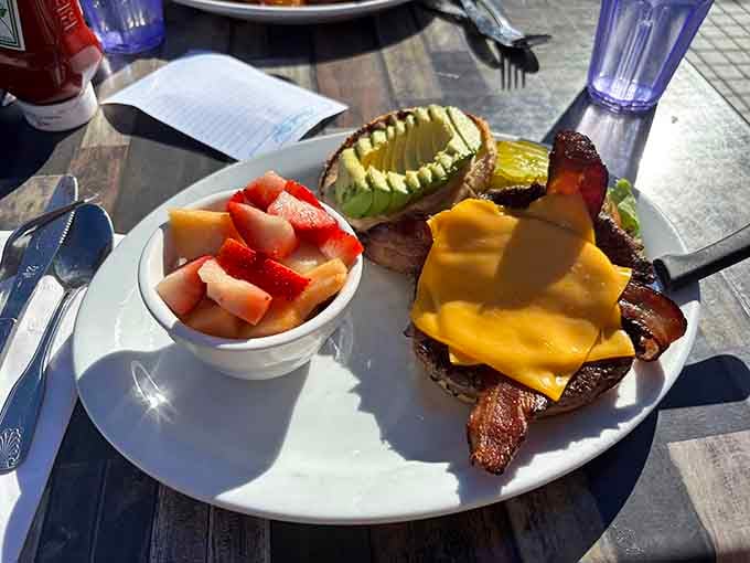 A bacon cheeseburger with fresh fruit and avocado proves Uncle Bill's knows lunch isn't just an afterthought around here.