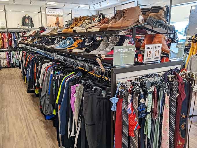 Athletic wear and casual clothes sharing space peacefully, like a United Nations summit for your wardrobe needs.