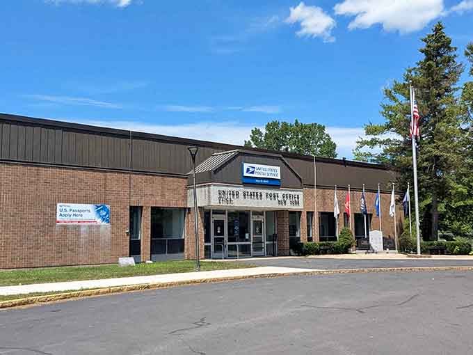Even the post office maintains that classic institutional dignity, back when government buildings looked like they mattered.