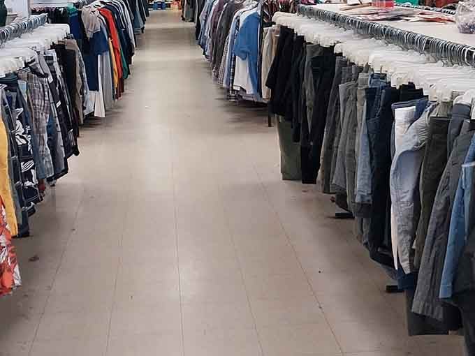 Denim for days fills these racks, because apparently everyone eventually admits those jeans don't fit anymore.