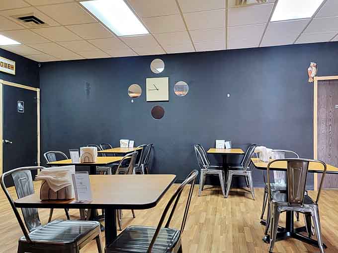 Hexagonal honeycomb art decorates walls where breakfast dreams come true, one creative waffle combination at a time daily.