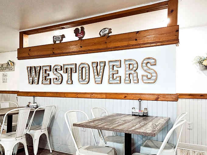 Thoughtful touches like the "let's eat" sign remind you that dining here is about more than just sustenance.