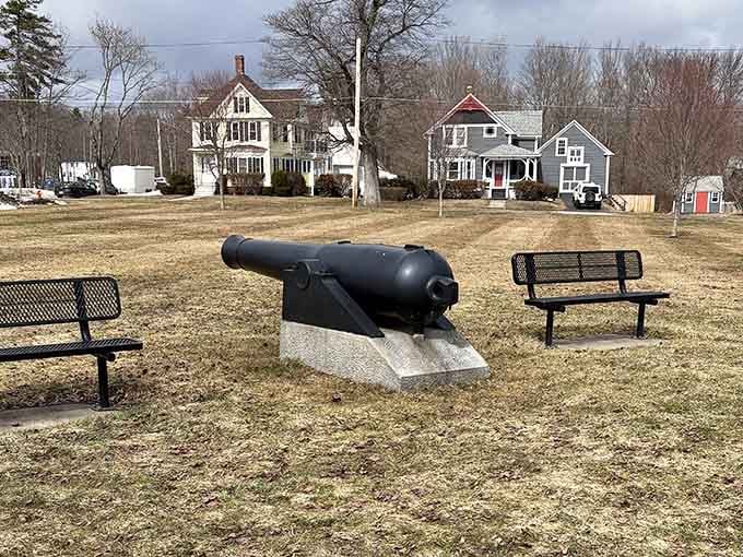 Historic cannons on the town common remind you this place has been around longer than your mortgage.