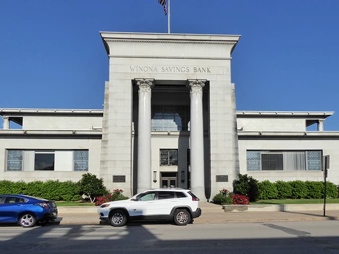 Winona Savings Bank's Art Deco facade makes depositing checks feel like participating in architectural history.
