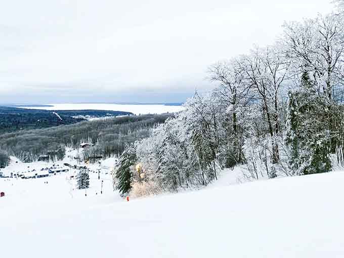 Mt. Ashwabay's winter wonderland transforms the byway into a snowy paradise for those brave enough to explore.