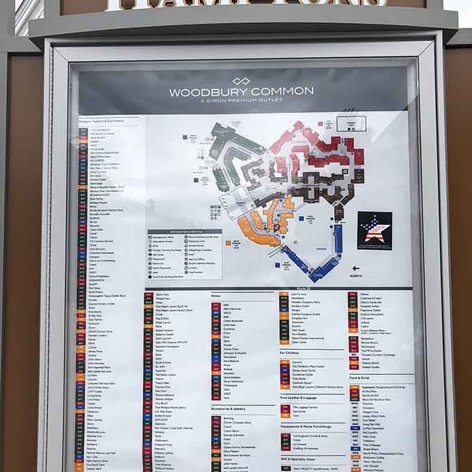 This color-coded directory map transforms navigating over 200 stores from overwhelming chaos into an organized treasure hunt adventure.