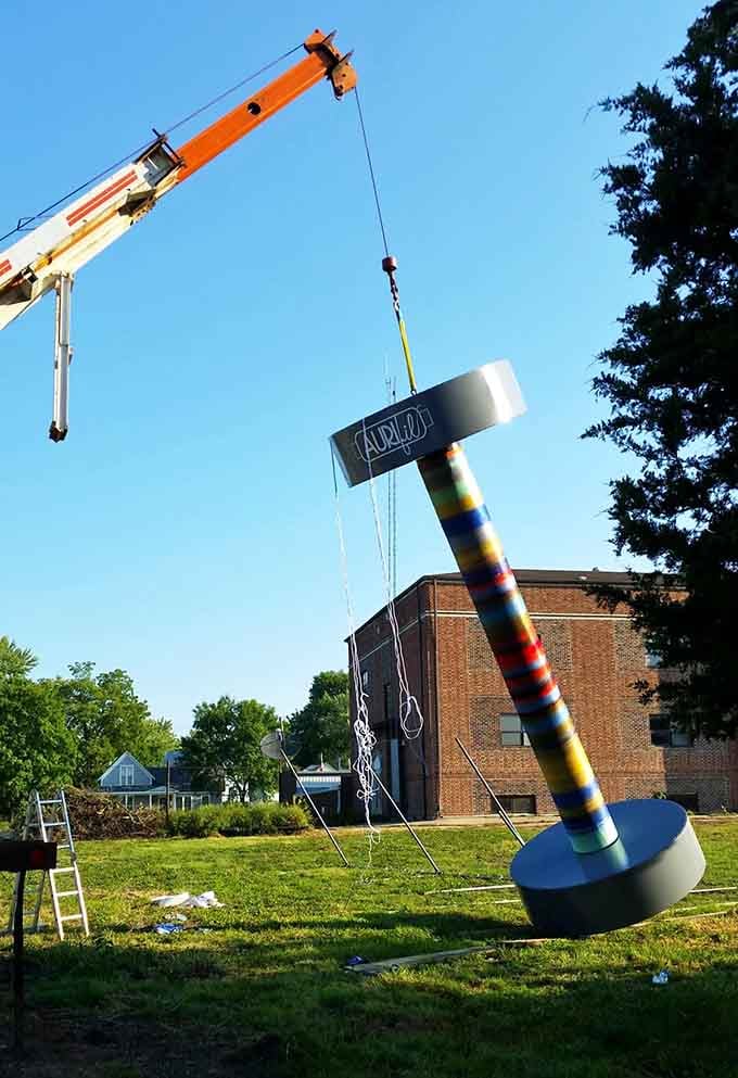 The crane shot captures the moment Hamilton's skyline got infinitely more interesting and infinitely more thread-related.