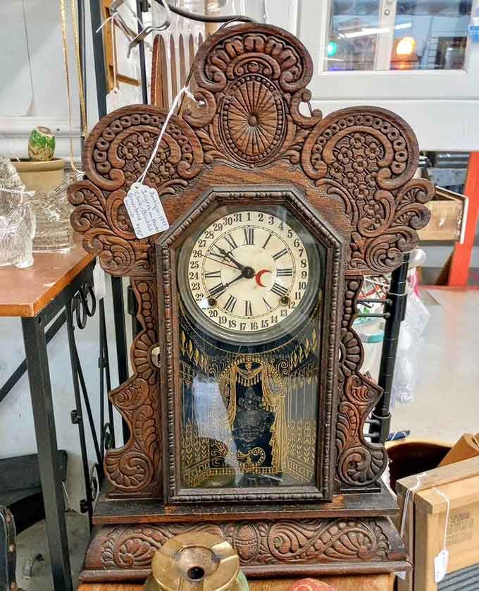 Ornately carved timepieces like this once commanded attention in Victorian parlors across the Commonwealth.