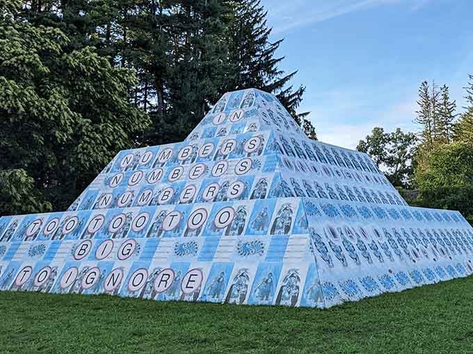 This monumental word sculpture speaks volumes without saying much, turning language into landscape art that demands your attention and contemplation.