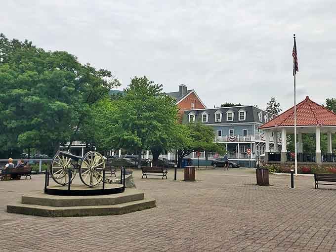 The town square with its cannon and gazebo is where community gatherings have happened since the Civil War.