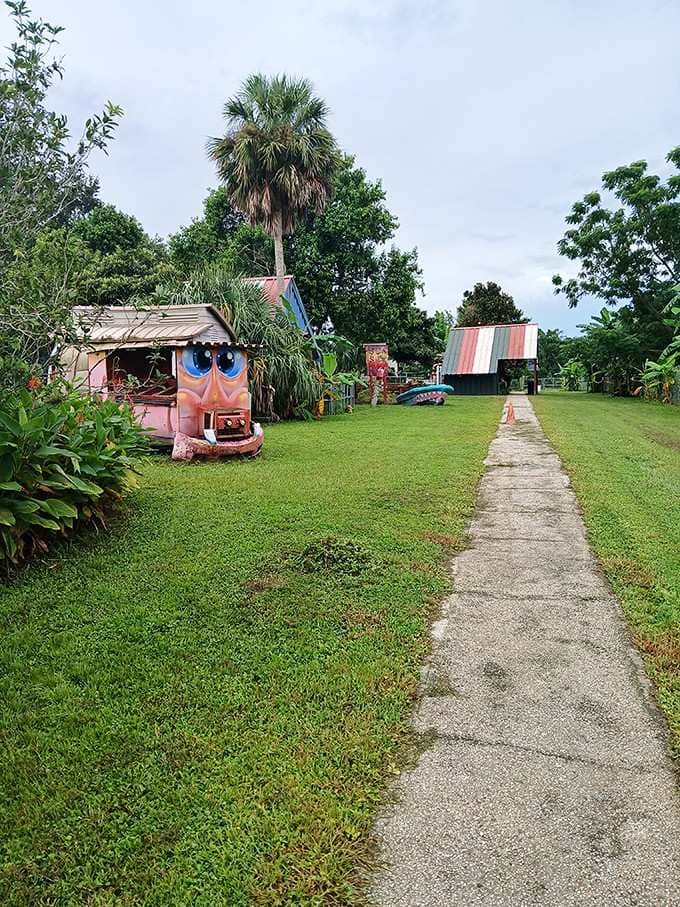 Hand-painted faces and colorful structures dot the landscape like someone's imagination exploded in the most delightful way possible.