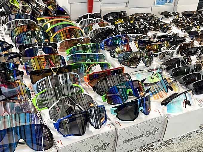 Oversized sunglasses create a kaleidoscope of tinted lenses, perfect for channeling your inner celebrity incognito moment.