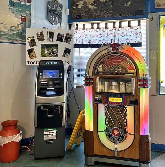 Classic jukebox meets modern ATM, proving Anchor Grill respects tradition while keeping things practical for today's diners.