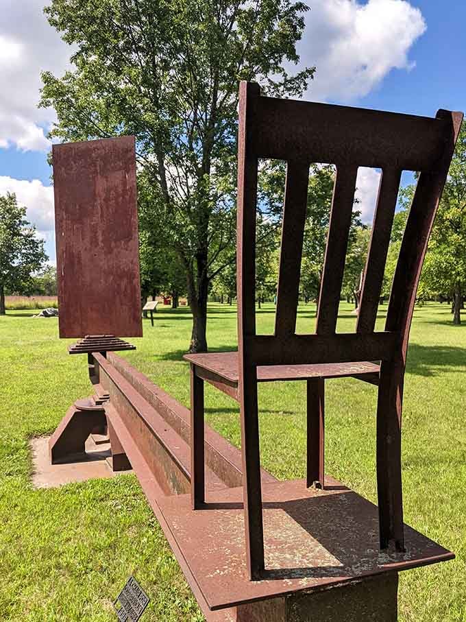 Oversized chairs invite you to imagine what it's like to be tiny in a giant's furniture showroom.