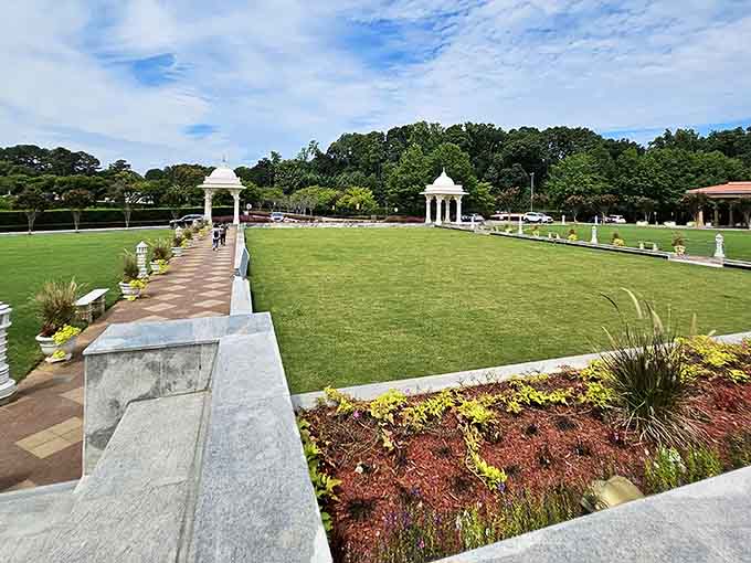 Manicured gardens and peaceful pavilions offering quiet spots to contemplate how this exists in your own backyard all along.