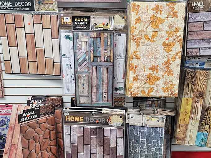 Wall decor options ranging from rustic wood to floral patterns, because your walls deserve personality too, apparently.