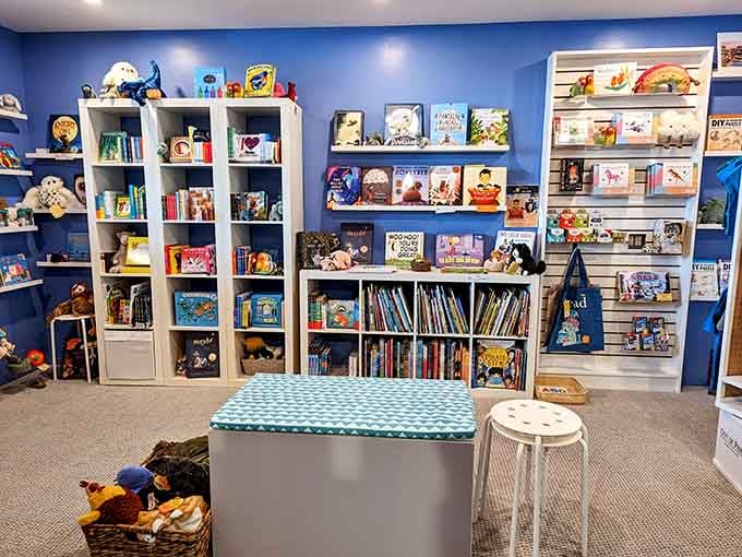 A vibrant blue sanctuary designed specifically for young readers to explore stories at their own pace.