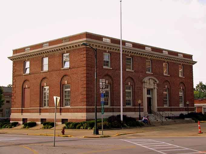 Classical architecture meets small-town banking, where the building itself commands more respect than any security system could.