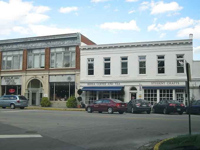Downtown storefronts showcase local businesses and handmade quilts, because Berea doesn't do cookie-cutter anything.