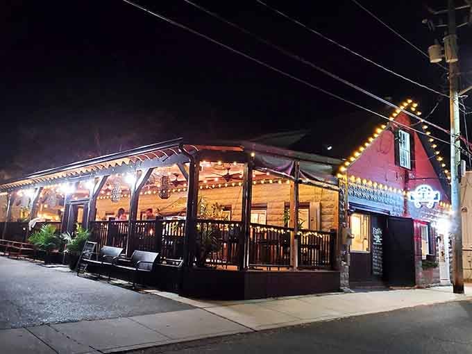 Evening lights transform this downtown spot into the kind of place where good food and conversation flow equally well.