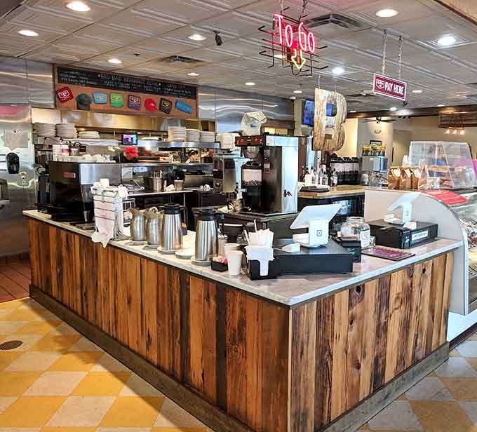The coffee station stands ready like a caffeinated command center for the morning rush ahead.