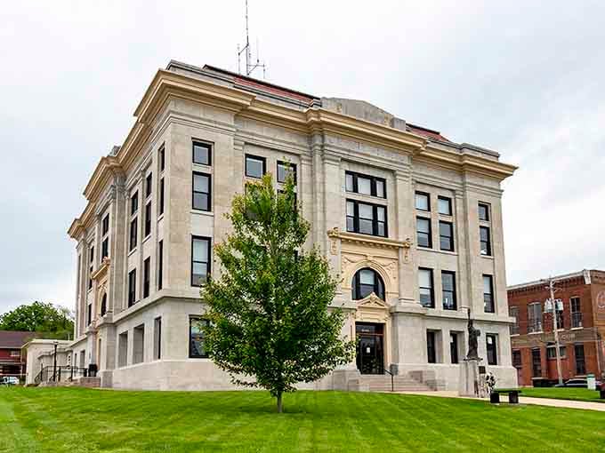 Cooper County Courthouse commands attention with its elegant architecture, serving as the dignified heart of local government.