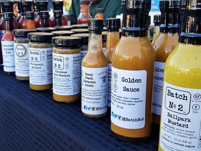 Artisan sauces with names like Golden Sauce and Ballpark Mustard, because condiments deserve creativity too, apparently.