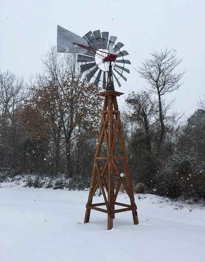 Even in a snowstorm, that windmill keeps spinning, a testament to engineering that actually worked without Wi-Fi.
