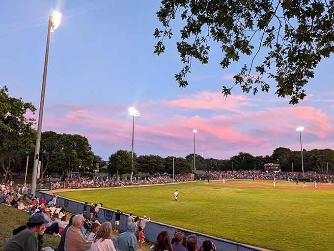 Veterans Field at sunset, where America's pastime meets Cape Cod's golden hour in a collaboration nobody knew they needed.