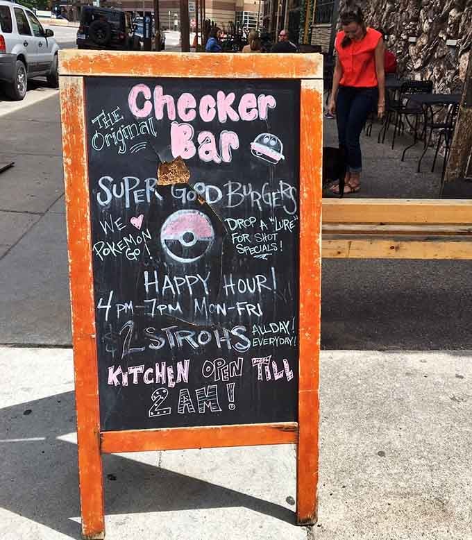 Handwritten charm advertises happy hour and Pokémon references, because why should kids have all the fun with nostalgia?
