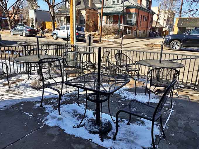 The patio in winter: a reminder that some things are worth waiting for when the weather finally cooperates again.