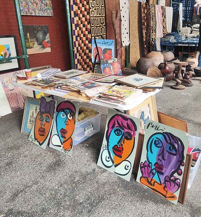 Colorful artwork leans casually against walls, offering affordable ways to pretend you're a serious art collector with refined taste.