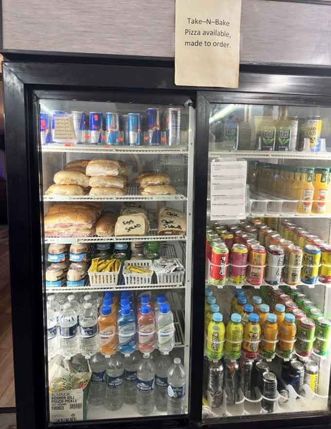 Grab a cold drink from the cooler, including take-and-bake pizzas for those nights when you want Cheshire at home.