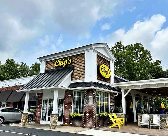 Modern farmhouse charm meets classic diner hospitality in this welcoming exterior that practically hugs you hello.