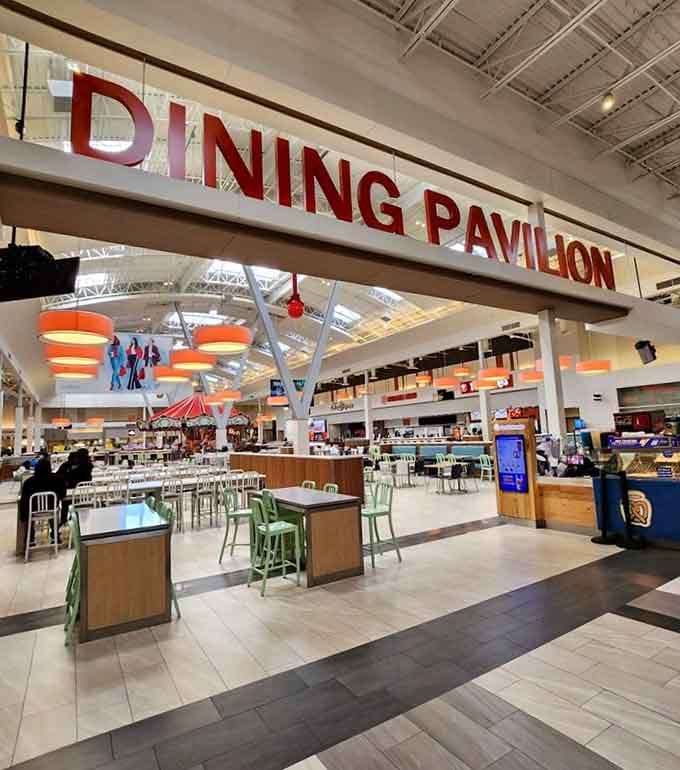 The Dining Pavilion beckons weary shoppers with the promise of refueling before tackling the next store marathon.