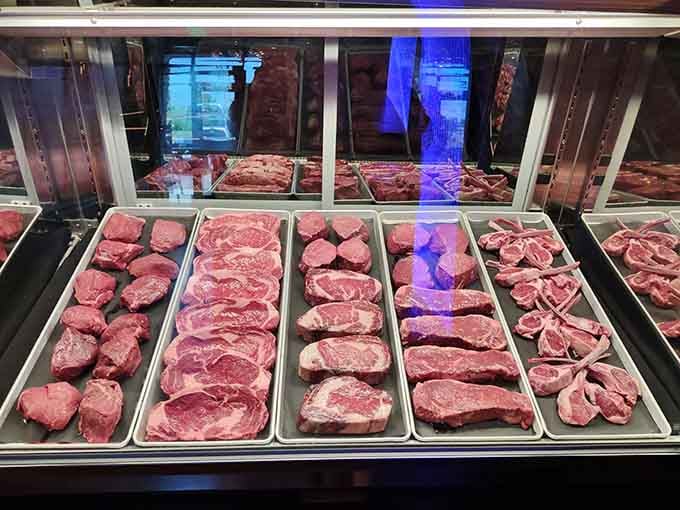 When you can see your steak before it's cooked, you know this place takes transparency seriously.