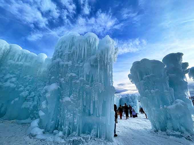 Ice castles rise like frozen cathedrals, proving that winter at 10,000 feet can be magical instead of merely punishing.
