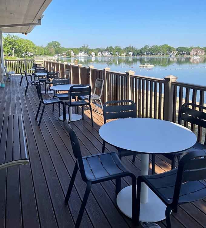Waterfront deck seating provides front-row views for those who prefer observing lake life over actively participating in it.