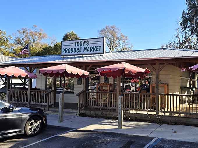 Tony's Produce Market brings fresh local goods under cheerful awnings, like farmers markets decided to stay put permanently.