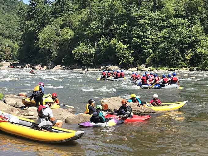 Whitewater enthusiasts tackle the Youghiogheny's rapids, proving some people need more excitement than waterfalls provide.