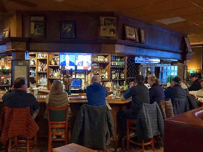 The well-stocked bar beckons with countless options for those seeking the perfect beverage to complement their meal.