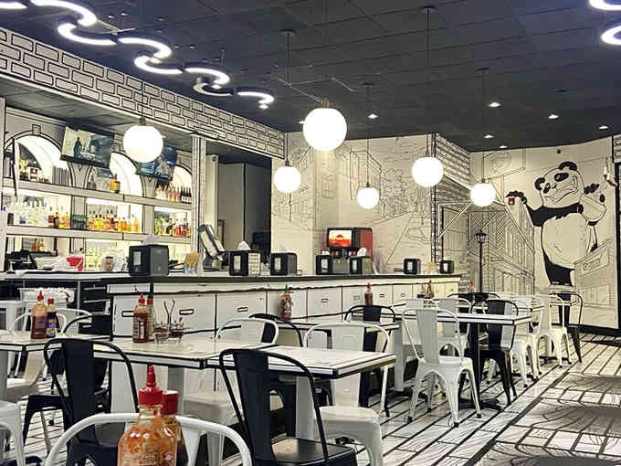 Even the bar area maintains the comic book aesthetic, making your bubble tea feel like a prop piece.