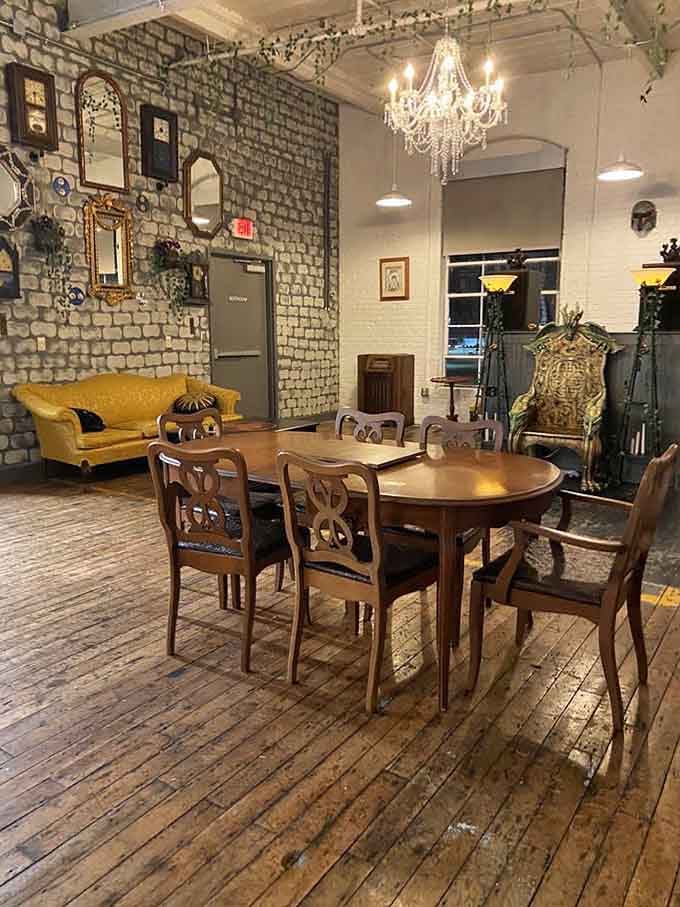 Round wooden tables and ornate chairs make every meal feel like dining in a storybook castle's great hall.