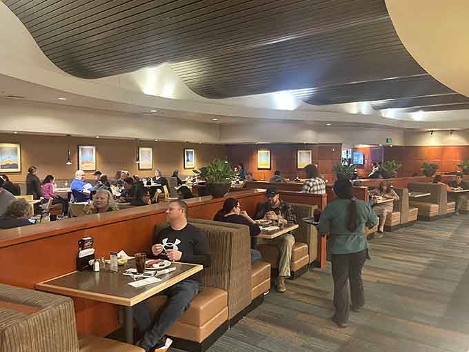 Diners enjoying their meals in peace demonstrates that buffets can actually be relaxing when done right.