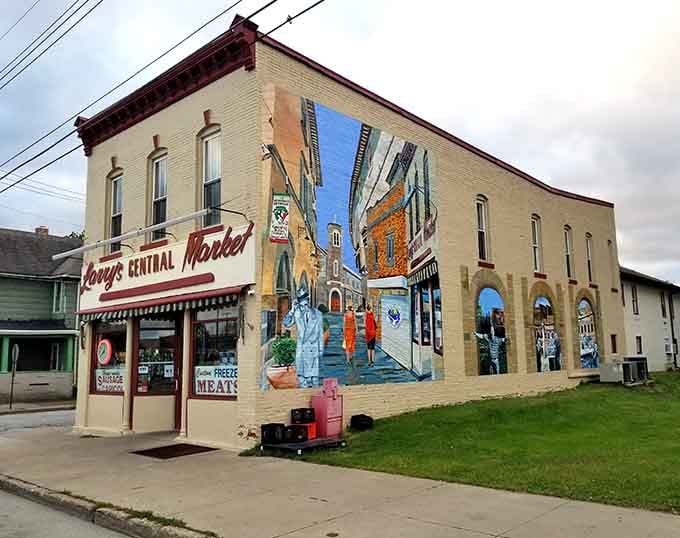 Larry's Central Market's colorful mural celebrates local heritage while selling meats that'll make your dinner guests very happy.