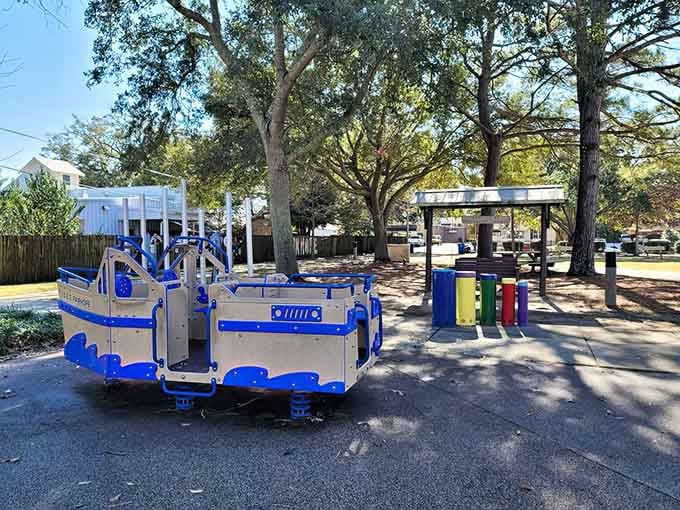 The boat-themed play structure lets landlocked kids experience nautical adventures without needing a captain's license or life jackets.