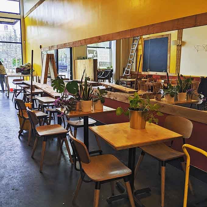 Dining room mirrors reflecting the kind of casual atmosphere where everyone feels like a welcomed regular immediately.