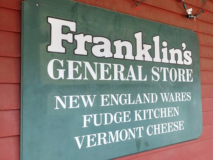 That sign promises New England wares, fudge kitchen magic, and Vermont cheese, delivering on every single word.